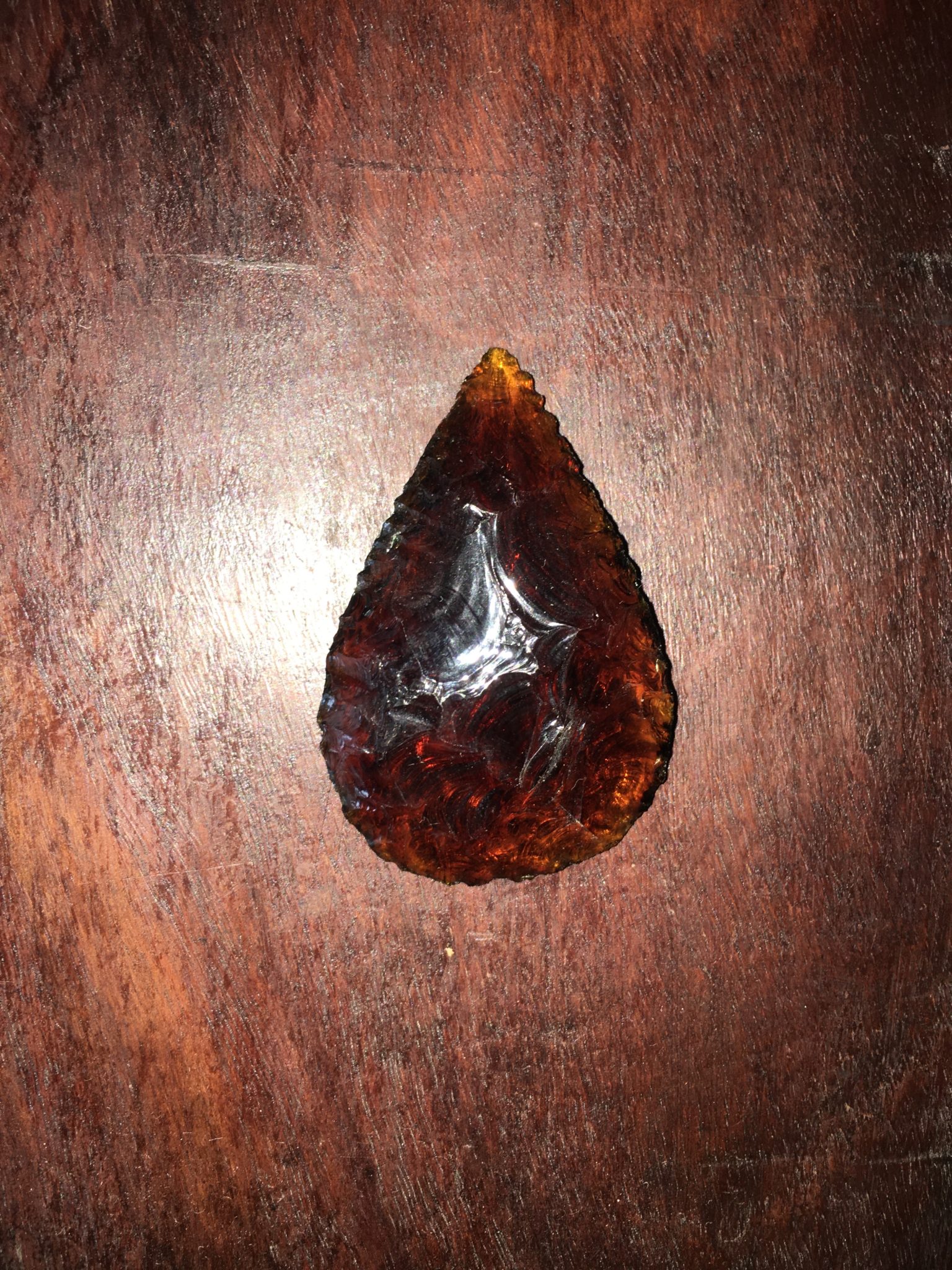 Teardrop shape dark brown bottle glass Kimberley point with fine ...